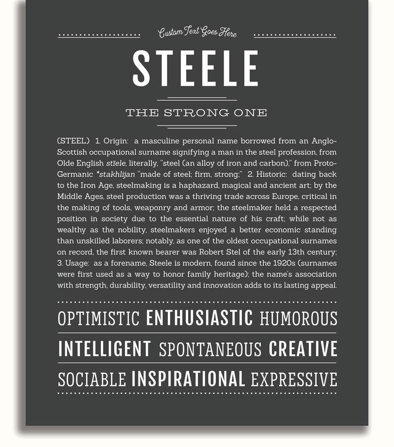 Steele Personalized Name Meaning Art Prints – Name Stories