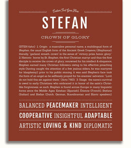 Stefan Personalized Name Meaning Art Prints – Name Stories