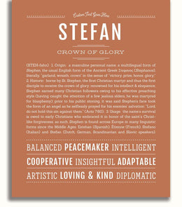Stefan Personalized Name Meaning Art Prints – Name Stories