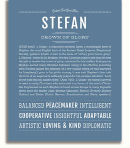 Stefan Personalized Name Meaning Art Prints – Name Stories