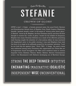 Stefanie Personalized Name Meaning Art Prints – Name Stories