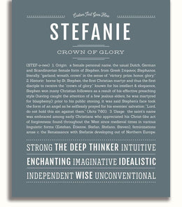 Stefanie Personalized Name Meaning Art Prints – Name Stories