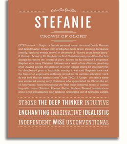 Stefanie Personalized Name Meaning Art Prints – Name Stories