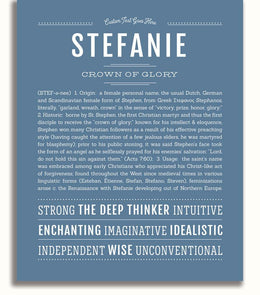 Stefanie Personalized Name Meaning Art Prints – Name Stories