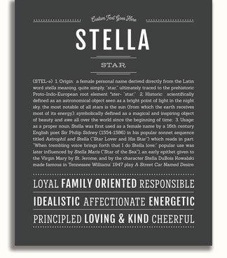 Stella Personalized Name Meaning Art Prints – Name Stories