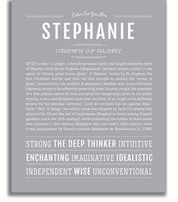 Stephanie Personalized Name Meaning Art Prints – Name Stories