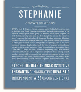 Stephanie Personalized Name Meaning Art Prints – Name Stories