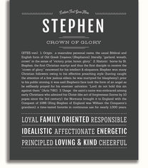 Stephen Personalized Name Meaning Art Prints – Name Stories
