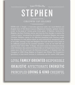 Stephen Personalized Name Meaning Art Prints – Name Stories