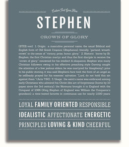 Stephen Personalized Name Meaning Art Prints – Name Stories