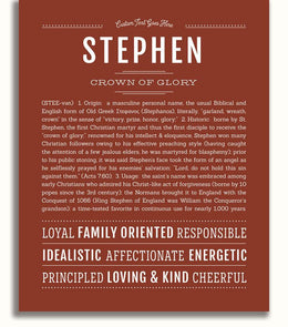 Stephen Personalized Name Meaning Art Prints – Name Stories