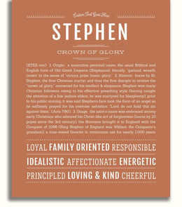 Stephen Personalized Name Meaning Art Prints – Name Stories
