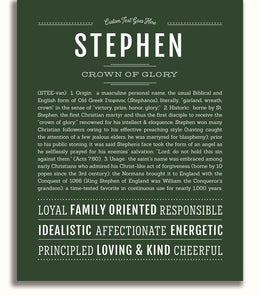 Stephen Personalized Name Meaning Art Prints – Name Stories