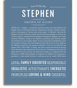 Stephen Personalized Name Meaning Art Prints – Name Stories