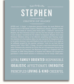 Stephen Personalized Name Meaning Art Prints – Name Stories