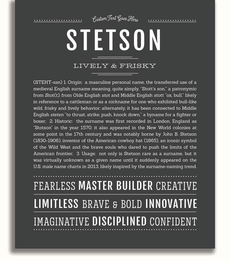 Stetson Personalized Name Meaning Art Prints – Name Stories