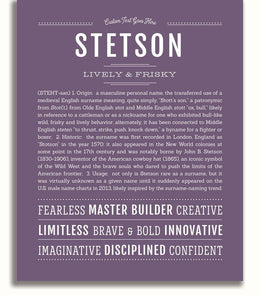 Stetson Personalized Name Meaning Art Prints – Name Stories