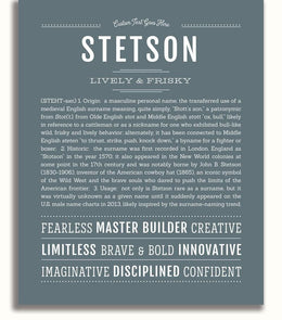 Stetson Personalized Name Meaning Art Prints – Name Stories