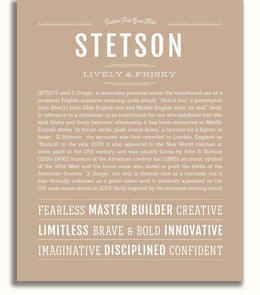 Stetson Personalized Name Meaning Art Prints – Name Stories