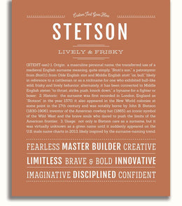 Stetson Personalized Name Meaning Art Prints – Name Stories