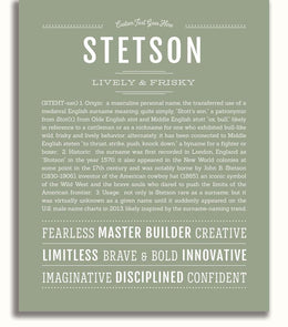 Stetson Personalized Name Meaning Art Prints – Name Stories