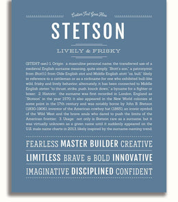 Stetson Personalized Name Meaning Art Prints – Name Stories