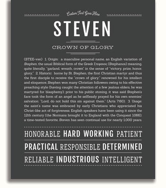 Steven Personalized Name Meaning Art Prints – Name Stories