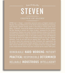 Steven Personalized Name Meaning Art Prints – Name Stories