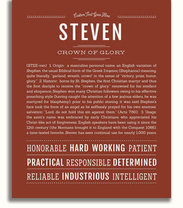Steven Personalized Name Meaning Art Prints – Name Stories
