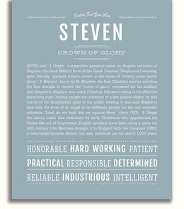 Steven Personalized Name Meaning Art Prints – Name Stories