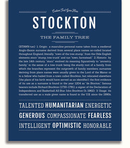 Stockton Personalized Name Meaning Art Prints – Name Stories