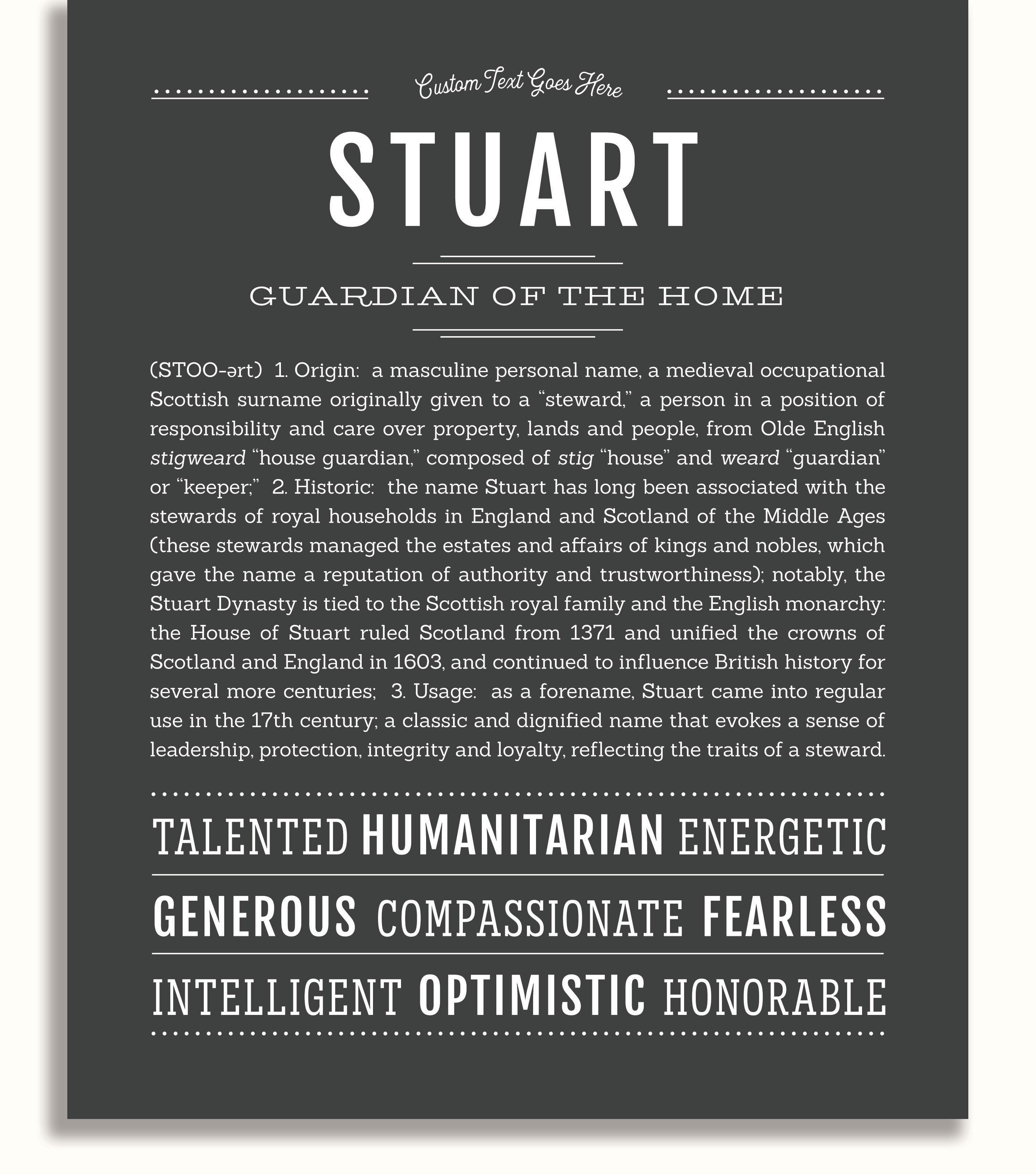 Stuart Personalized Name Meaning Art Prints – Name Stories