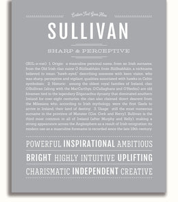Sullivan Personalized Name Meaning Art Prints – Name Stories