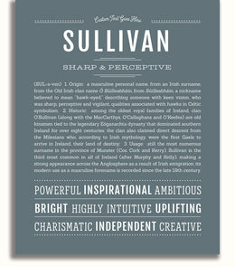 Sullivan Personalized Name Meaning Art Prints – Name Stories