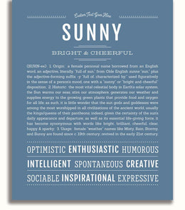 Sunny Personalized Name Meaning Art Prints – Name Stories