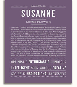 Susanne Personalized Name Meaning Art Prints – Name Stories