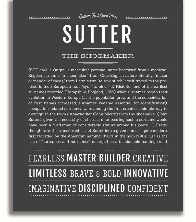 Sutter Personalized Name Meaning Art Prints – Name Stories