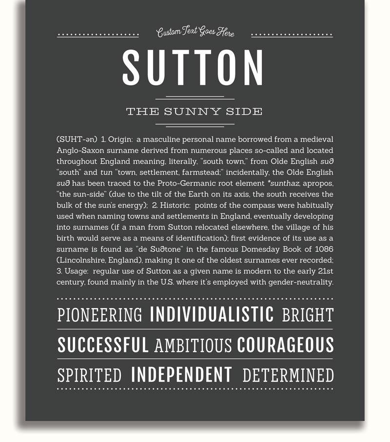 Sutton Personalized Name Meaning Art Prints – Name Stories