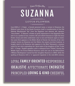 Suzanna Personalized Name Meaning Art Prints – Name Stories