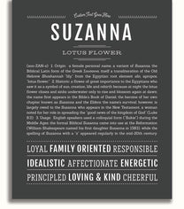 Suzanna Personalized Name Meaning Art Prints – Name Stories