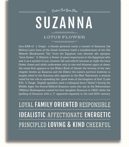 Suzanna Personalized Name Meaning Art Prints – Name Stories