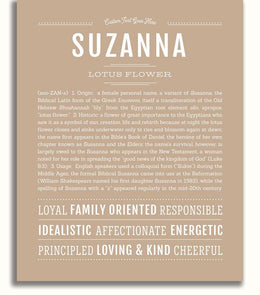 Suzanna Personalized Name Meaning Art Prints – Name Stories