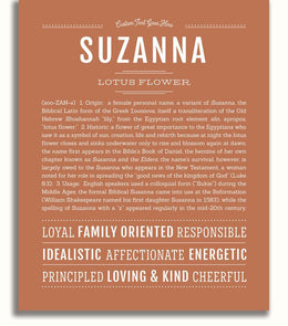 Suzanna Personalized Name Meaning Art Prints – Name Stories