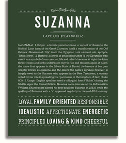 Suzanna Personalized Name Meaning Art Prints – Name Stories