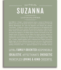 Suzanna Personalized Name Meaning Art Prints – Name Stories