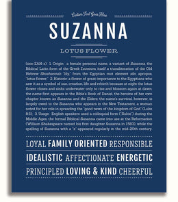 Suzanna Personalized Name Meaning Art Prints – Name Stories