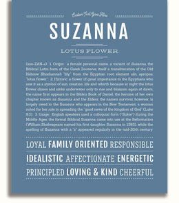 Suzanna Personalized Name Meaning Art Prints – Name Stories