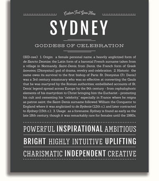 Sydney Personalized Name Meaning Art Prints – Name Stories