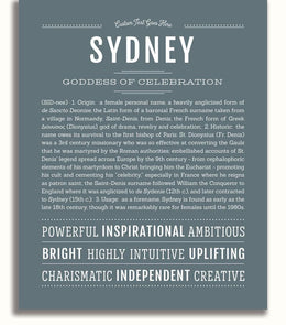 Sydney Personalized Name Meaning Art Prints – Name Stories