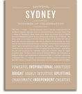 Sydney Personalized Name Meaning Art Prints – Name Stories